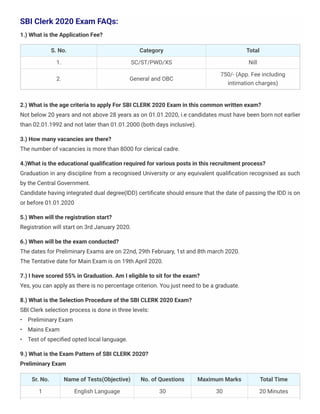 SBI Clerk 2020 | PDF
