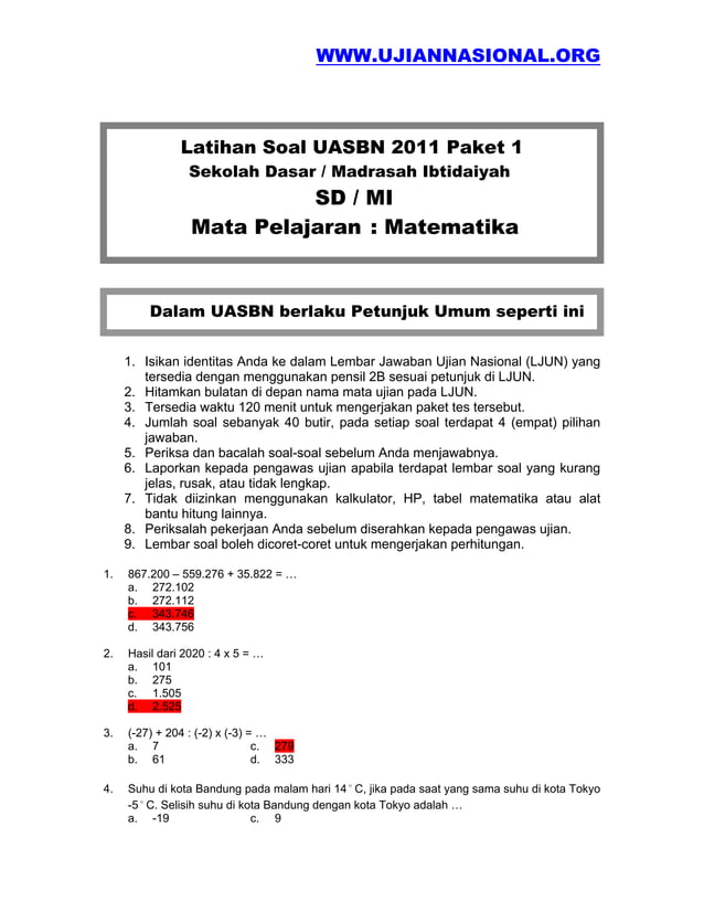 soal-un-matematika-sd-2012 | PDF