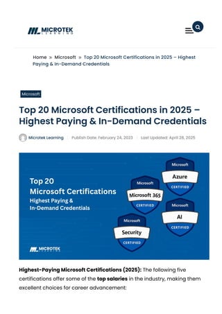 Top 20 Microsoft Certifications in 2025 – Highest Paying & In-Demand ...