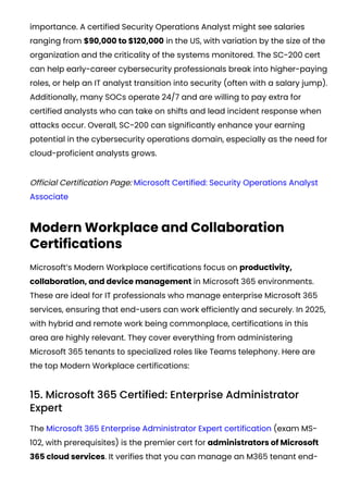 Top 20 Microsoft Certifications in 2025 – Highest Paying & In-Demand Credentials | PDF