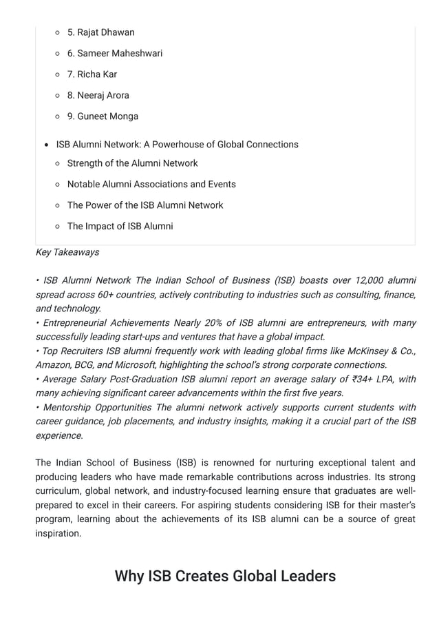 Notable ISB Alumni: Inspiring Leaders Across Industries | PDF