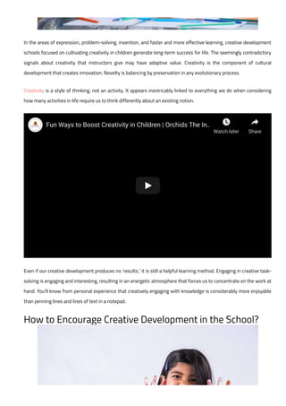 The Importance Of A Good School Environment For Creative Development | PDF