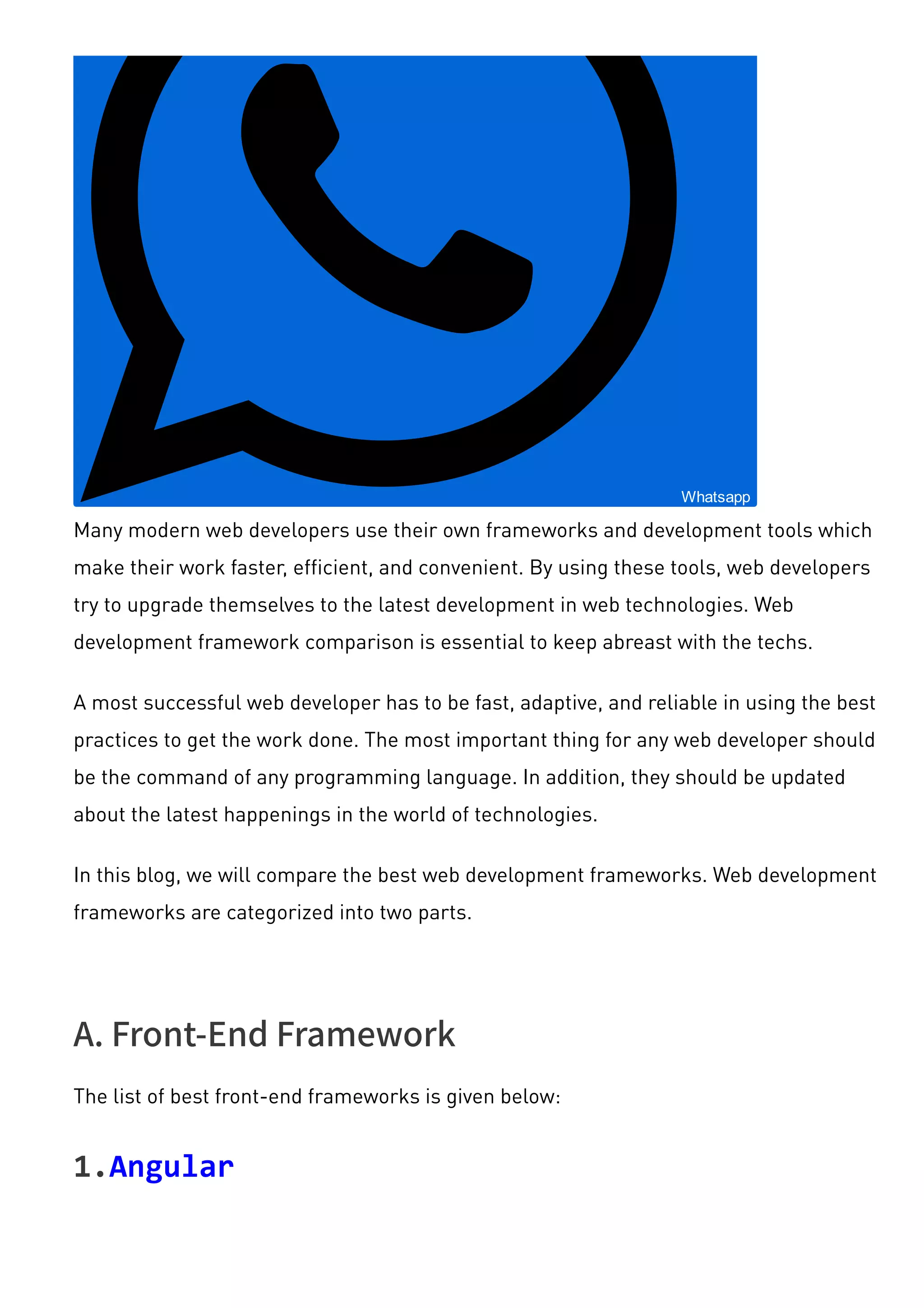 Top Web Development Frameworks Comparison: All You Need To Know | PDF