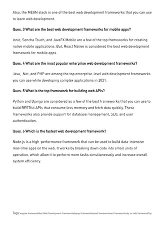 Top Web Development Frameworks Comparison: All You Need To Know | PDF