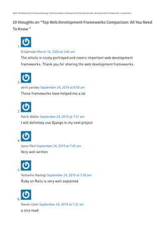Top Web Development Frameworks Comparison: All You Need To Know | PDF