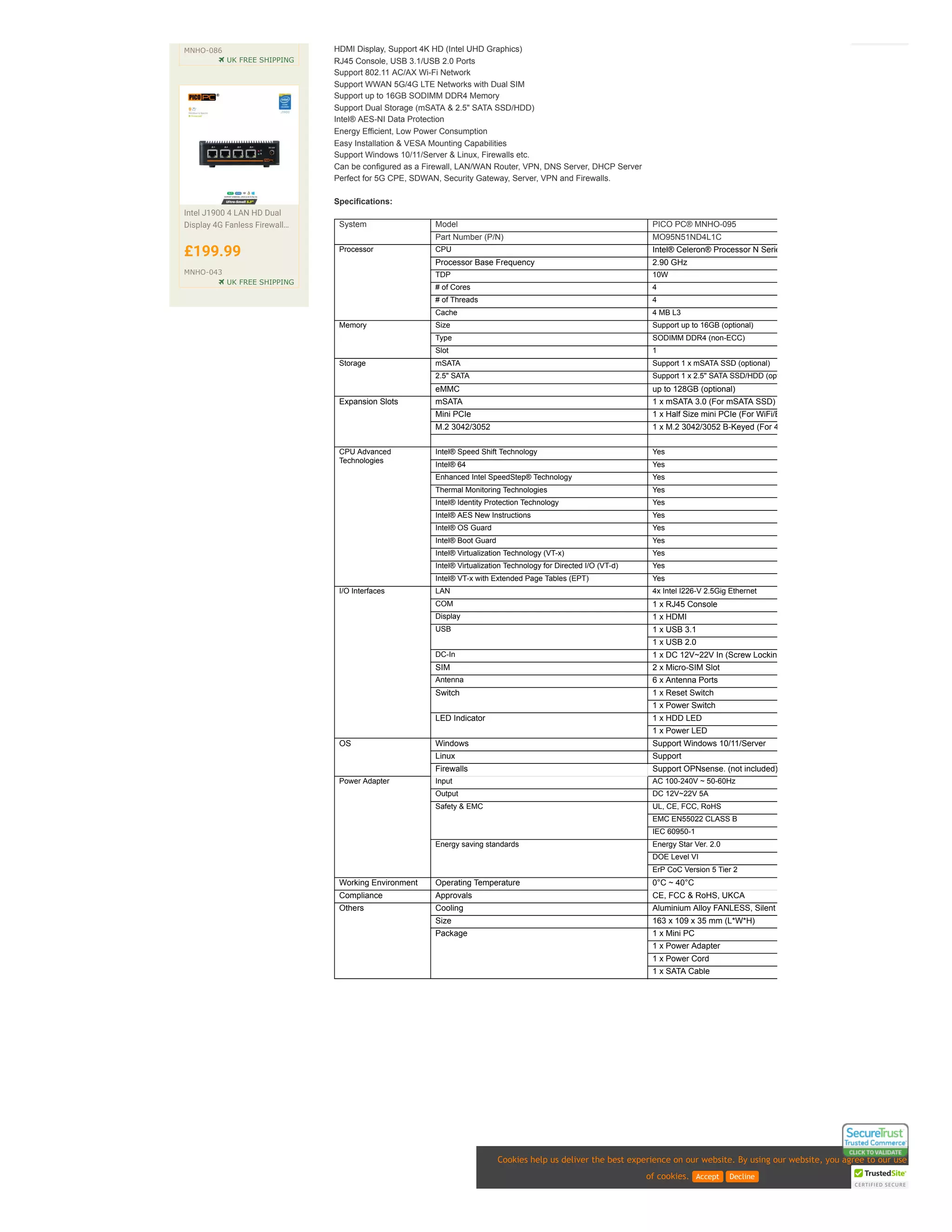 5G CPE Fanless Network Appliance SD-WAN MNHO-095 | PDF