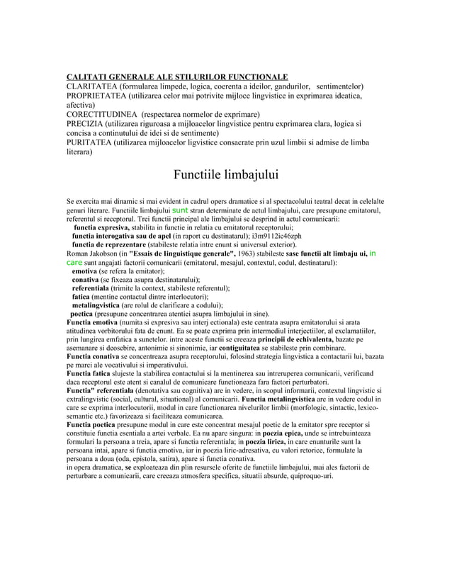 Www.Referat.Ro Stilurile Functionale Ale Limbii Romane.Doc61a7a | PDF