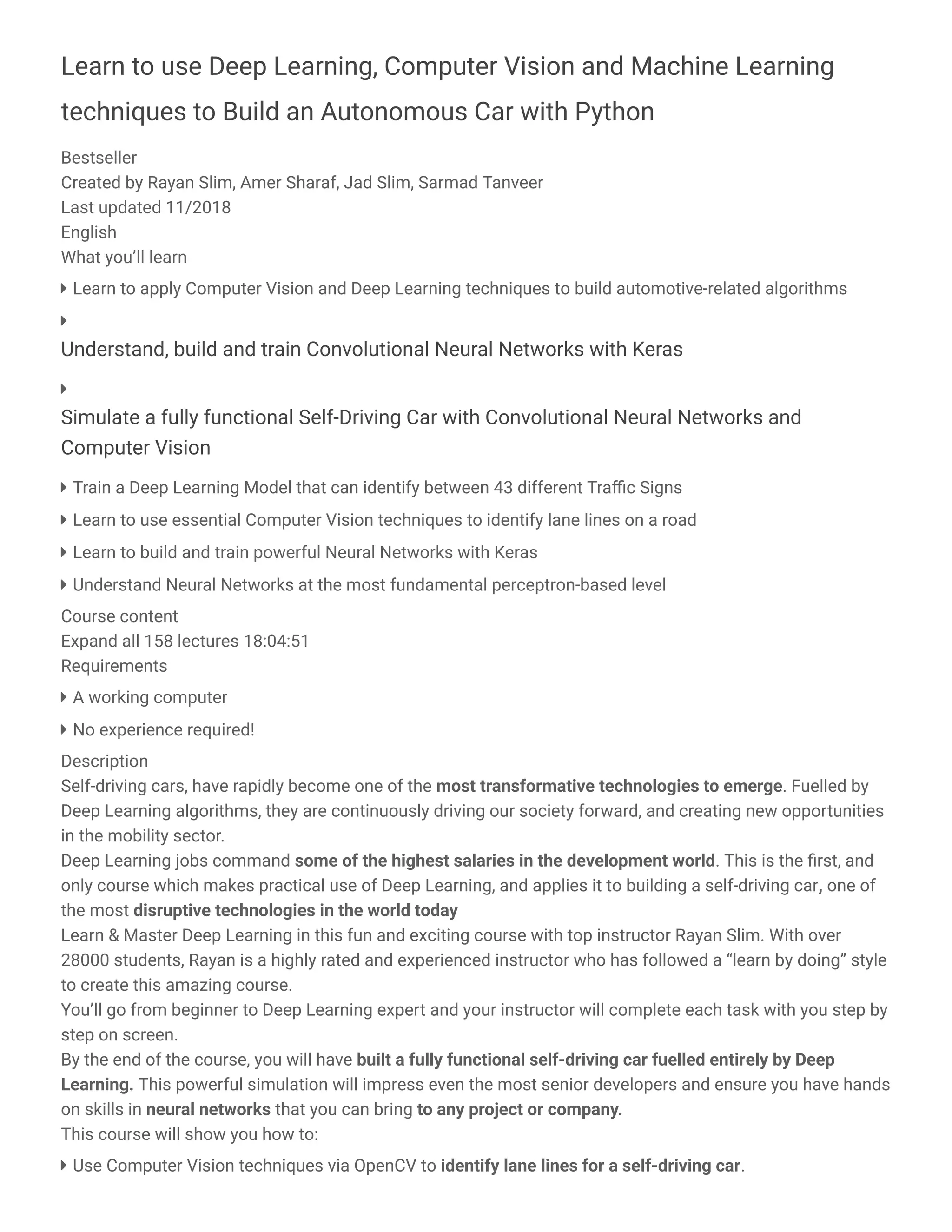 THE COMPLETE SELF-DRIVING CAR COURSE – APPLIED DEEP LEARNING | PDF