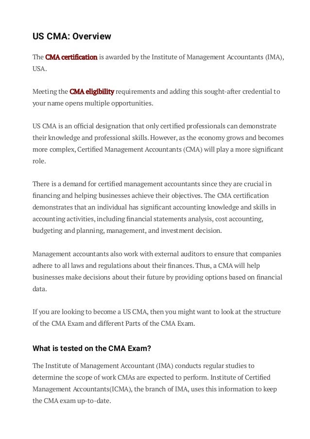 Structure of the US CMA Exam | PDF