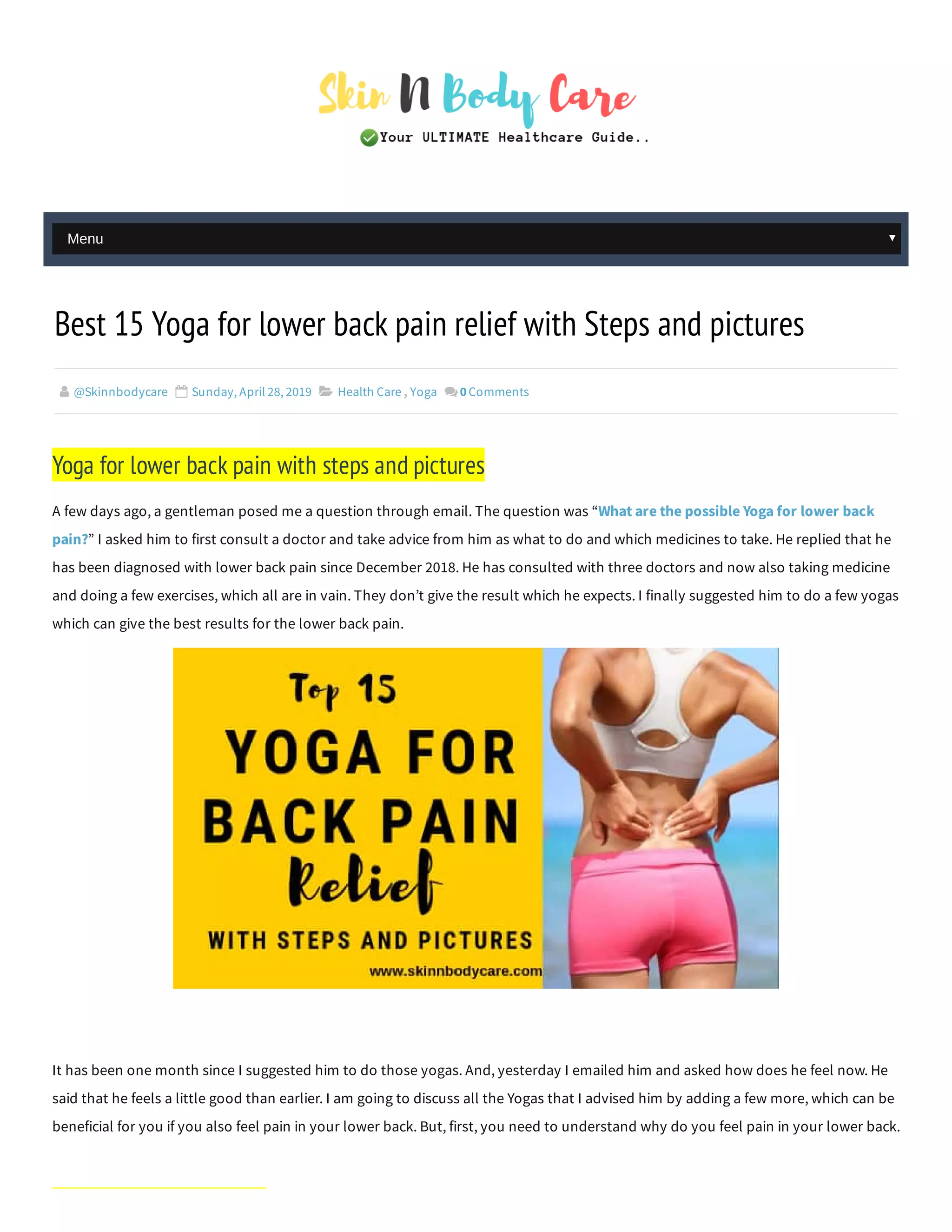 Best 15 Yoga for lower back pain relief with Steps and pictures | PDF