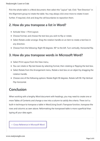 How to convert a row to a column in the MS Word | PDF