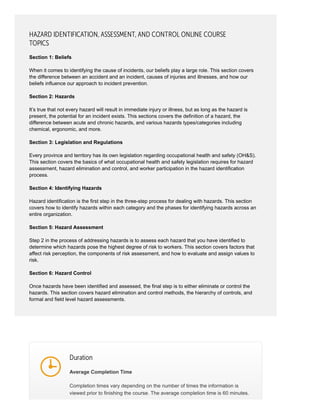 Online Course For Hazard Identification Assessment and Control | PDF