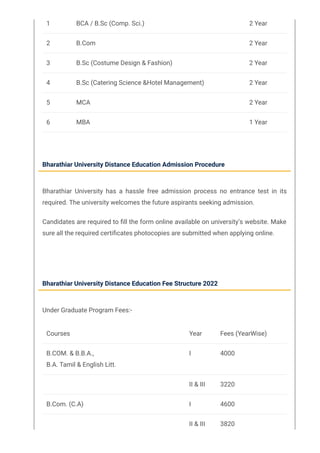 Bharathiar University Courses and Fees | PDF | Postgraduate Education ...