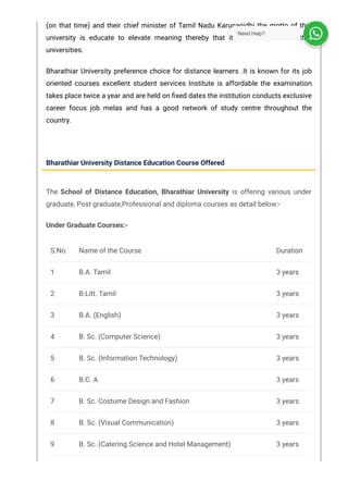 Bharathiar University Courses and Fees | PDF | Postgraduate Education ...