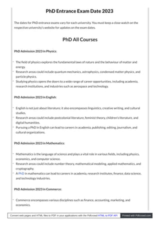 PhD Admission 2023 in India: Eligibility, Entrance, Admission Process | PDF