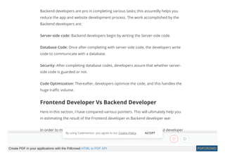 Frontend Development vs Backend Development | Detailed Comparison | PDF