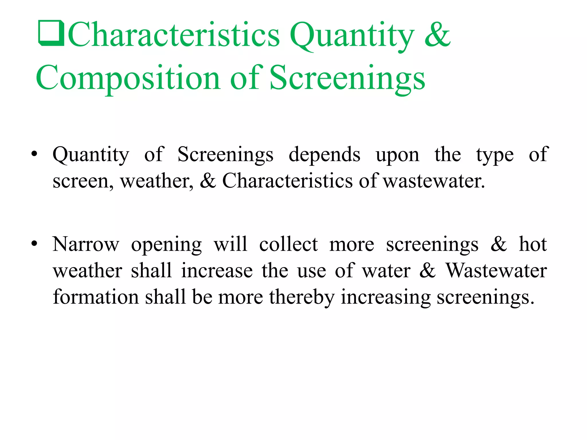 Physical Unit Operation- Screening, Grit Removal, Equalization | PPTX