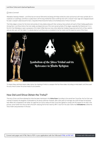 Lord Shiva Trishul and Its Spiritual Significance | PDF