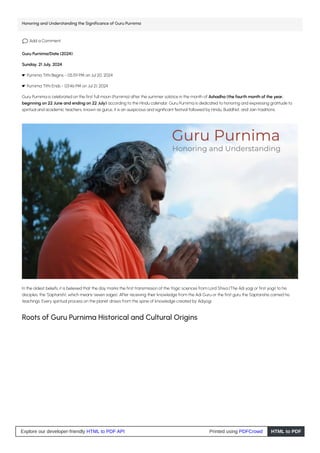 Honoring and Understanding the Significance of Guru Purnima | PDF