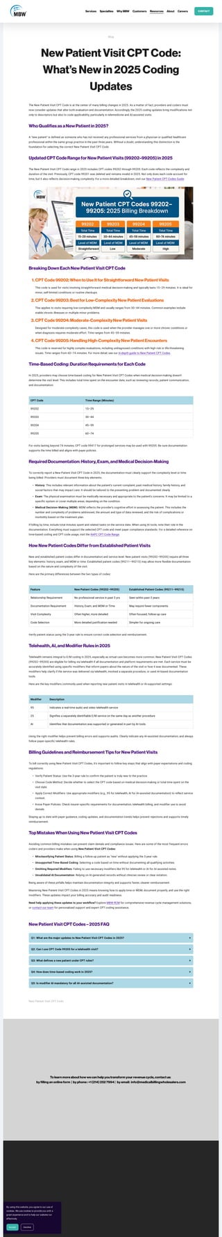 New Patient Visit CPT Code: Key 2025 Updates for Medical Billing | PDF