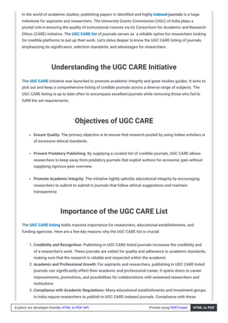 UGC CARE LIST OF JOURNALS 2024: UNLOCKING ACADEMIC EXCELLENCE | PDF