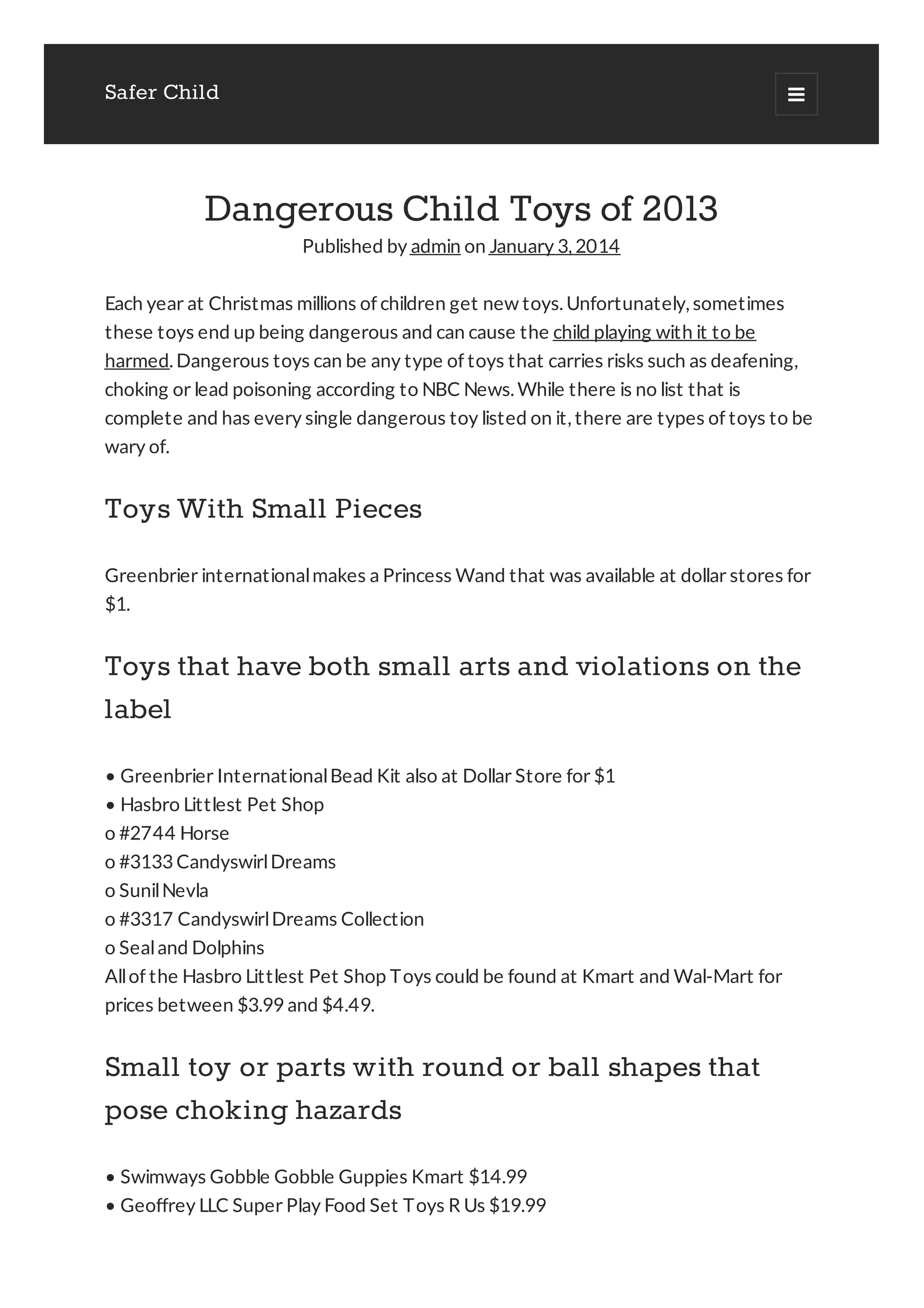 Dangerous Child Toys of 2013 | PDF