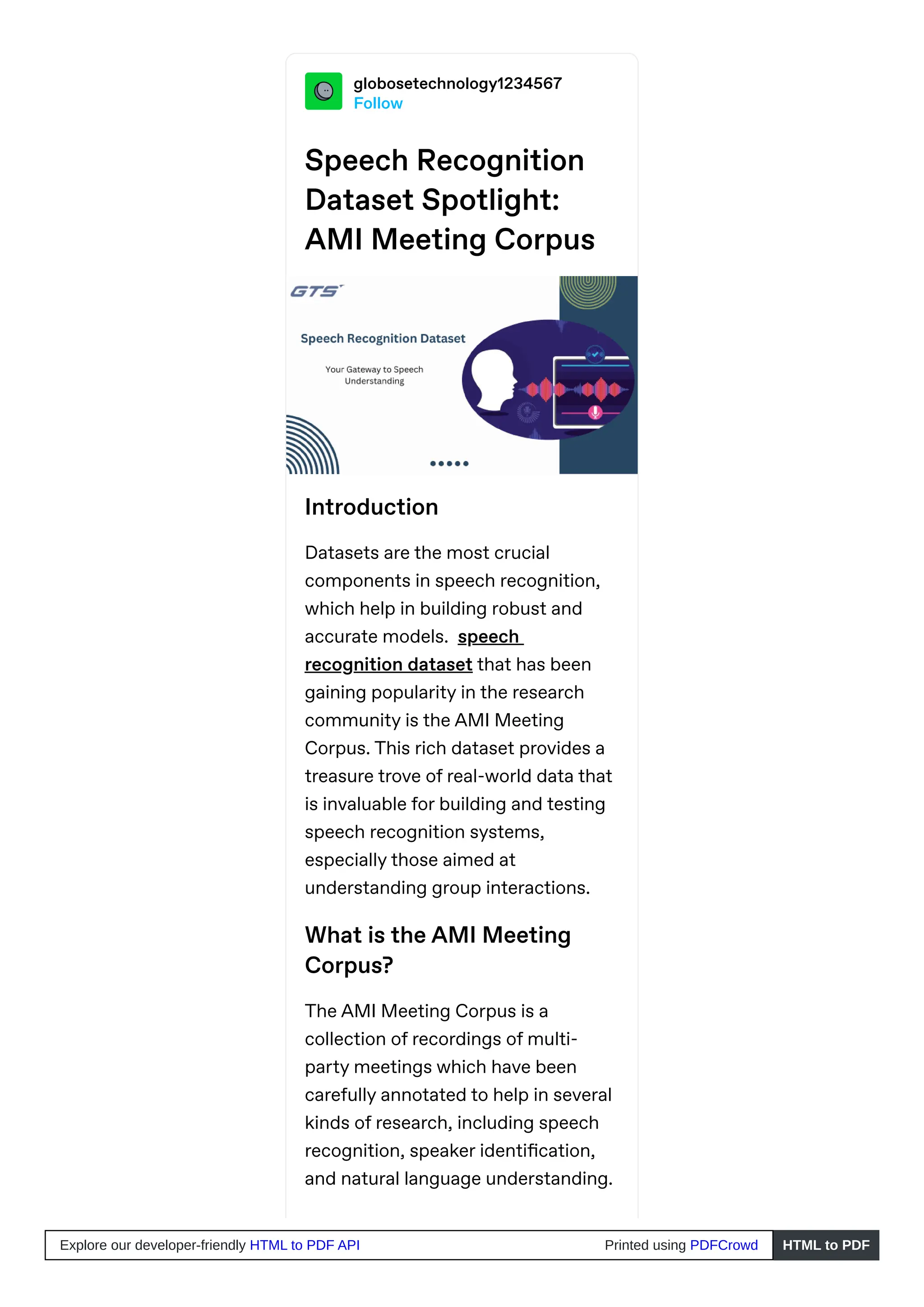 Speech Recognition Dataset Spotlight: AMI Meeting Corpus | PDF