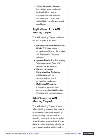 Speech Recognition Dataset Spotlight: AMI Meeting Corpus | PDF