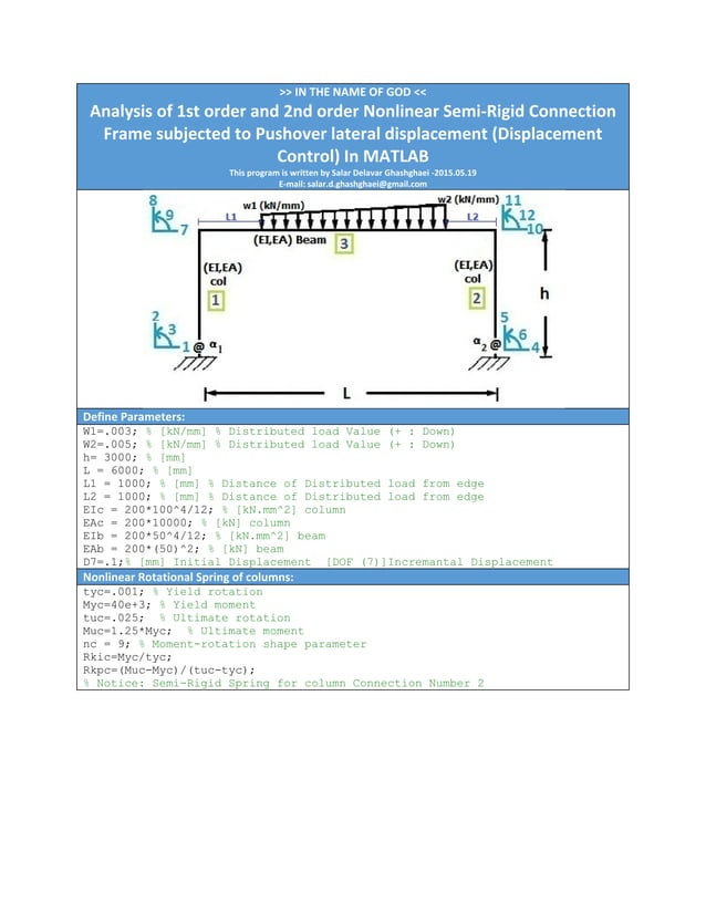 Analysis of 1st order and 2nd order nonlinear semi rigid connection frame subjected to pushover ...