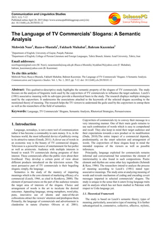 The Language of TV Commercials’ Slogans: A Semantic Analysis | PDF