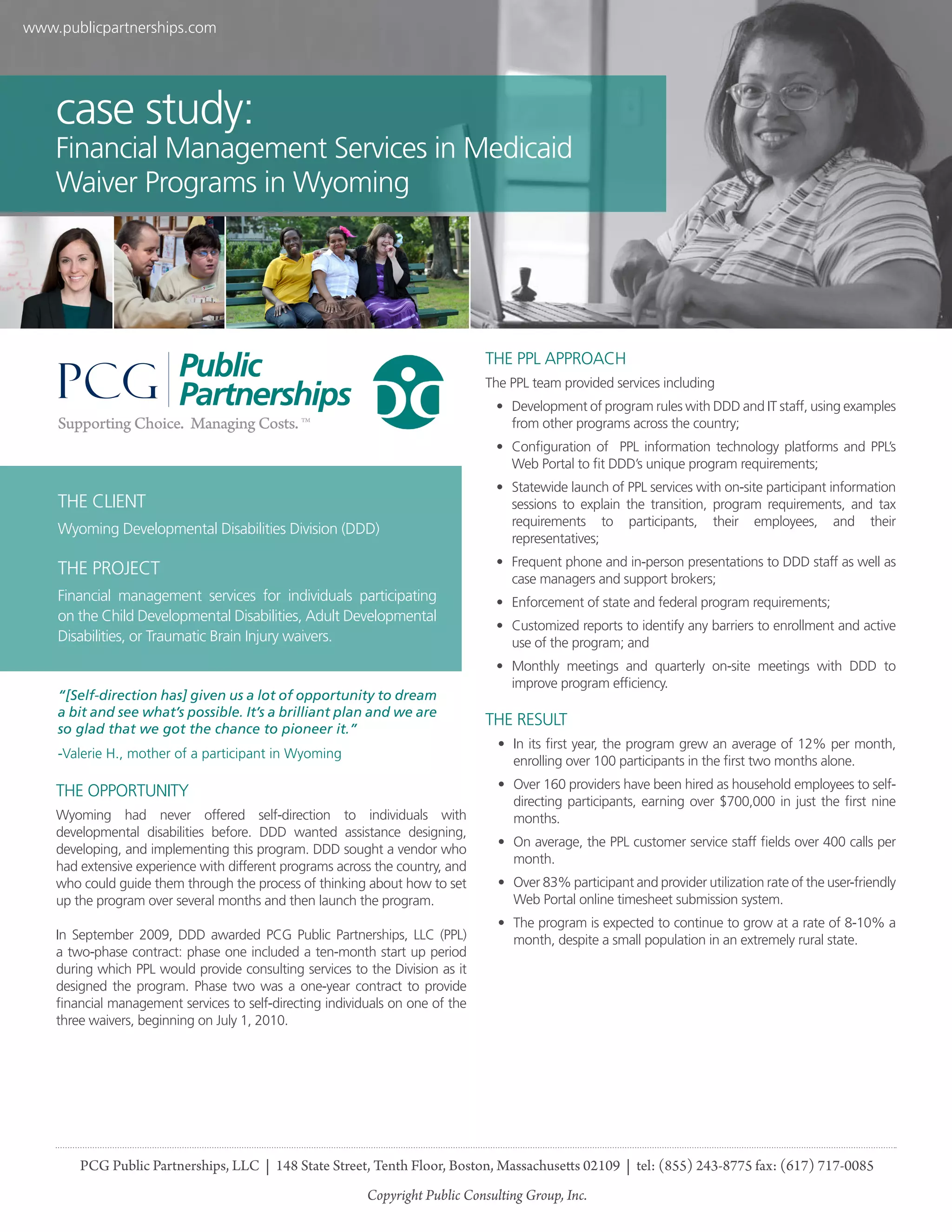 PCG Public Partnerships Case Study, WY DDD Program | PDF