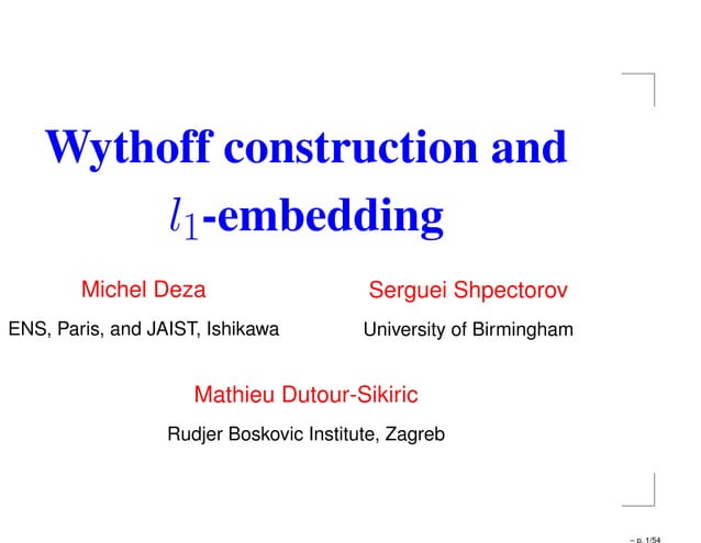 Wythoff construction and l1-embedding | PPT
