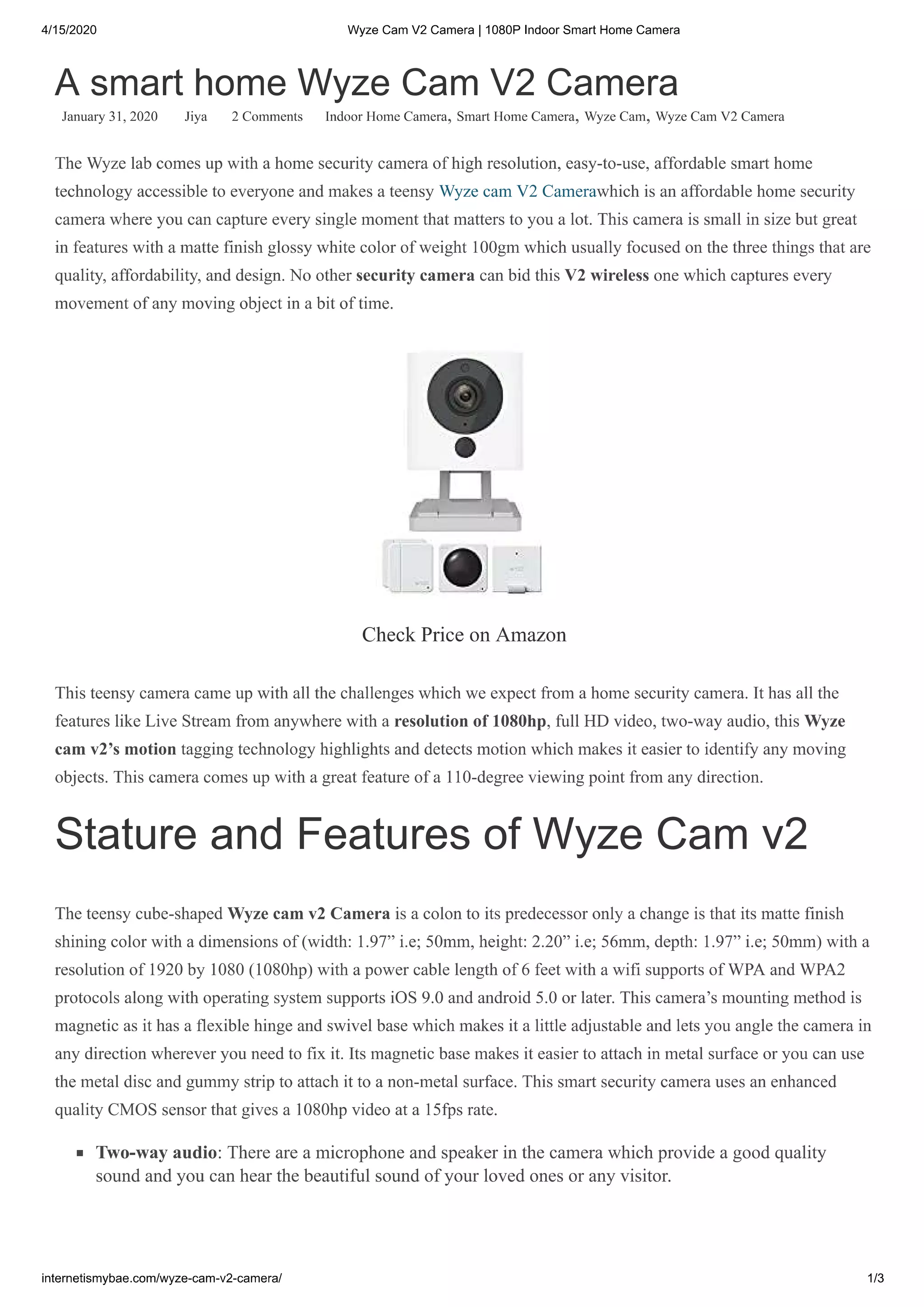 Wyze Cam V2 Camera | PDF