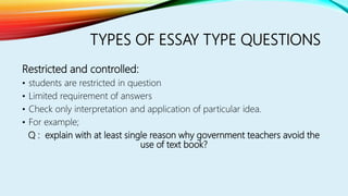 ESSAY TYPE TEST | PPTX | Educational Assessment | Education