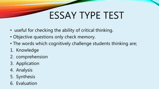 ESSAY TYPE TEST | PPTX | Educational Assessment | Education