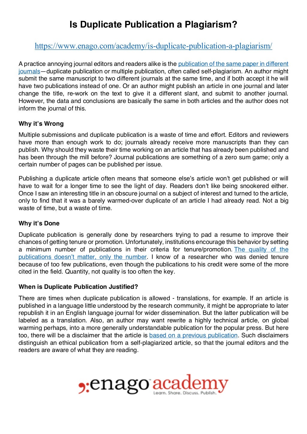 Is Duplicate Publication a Plagiarism?