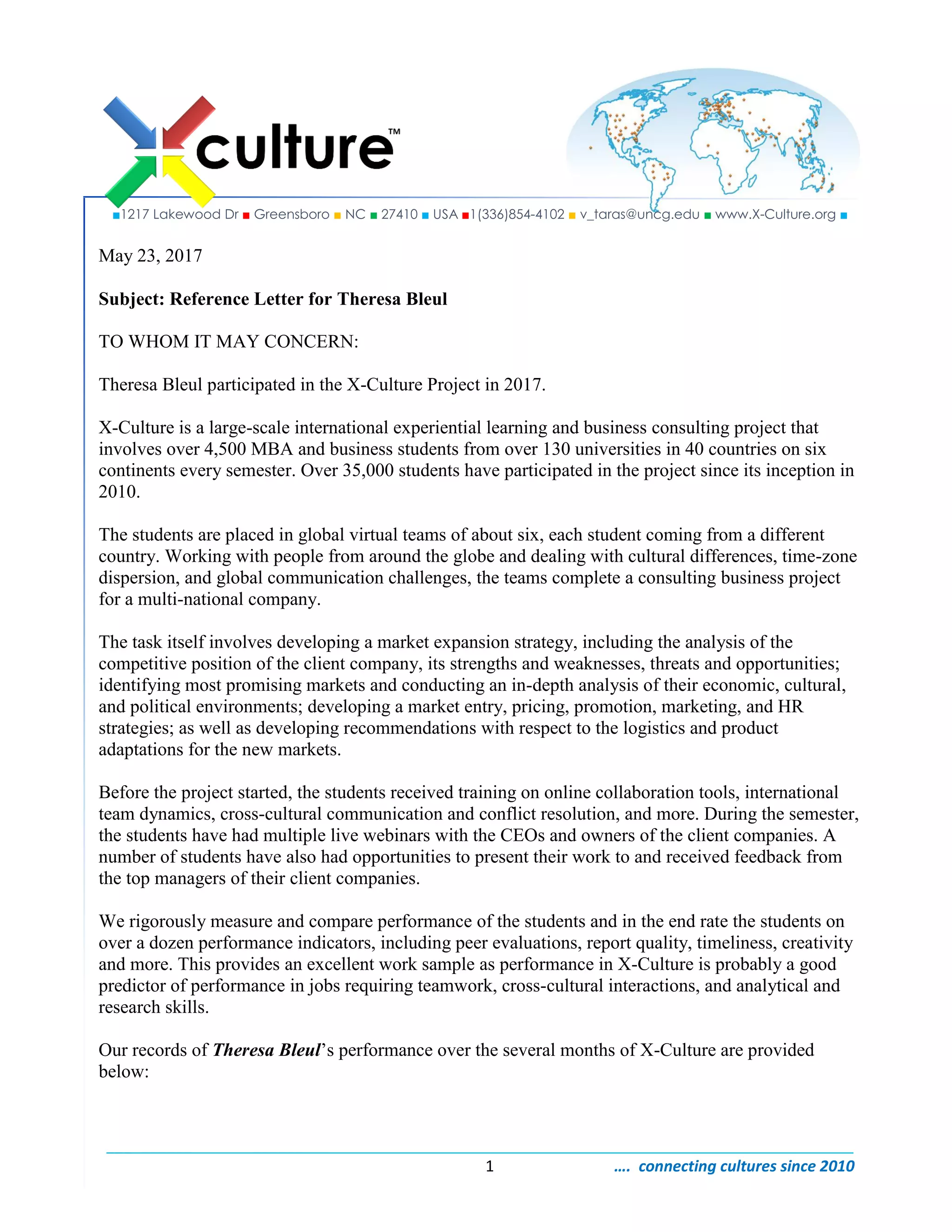 X-Culture Global Collaboration Certificate | PDF