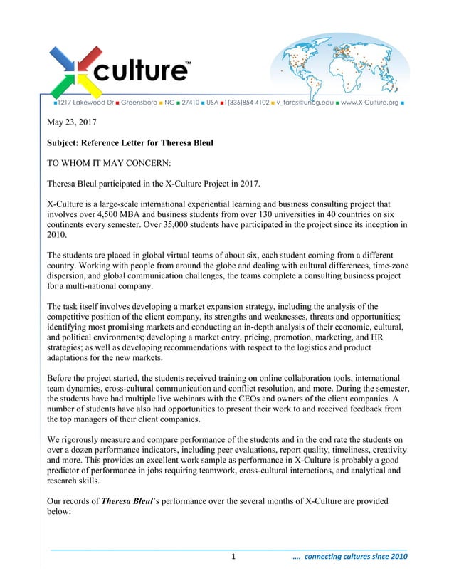 X-Culture Global Collaboration Certificate | PDF