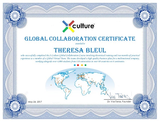 X-Culture Global Collaboration Certificate