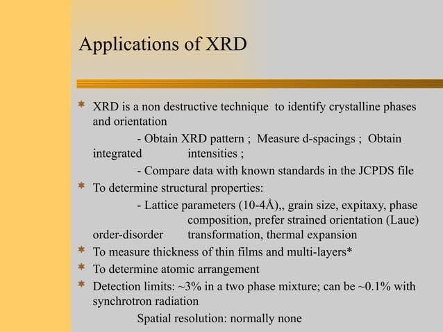 X Ray Diffraction Technique Introduction Working Principal Application