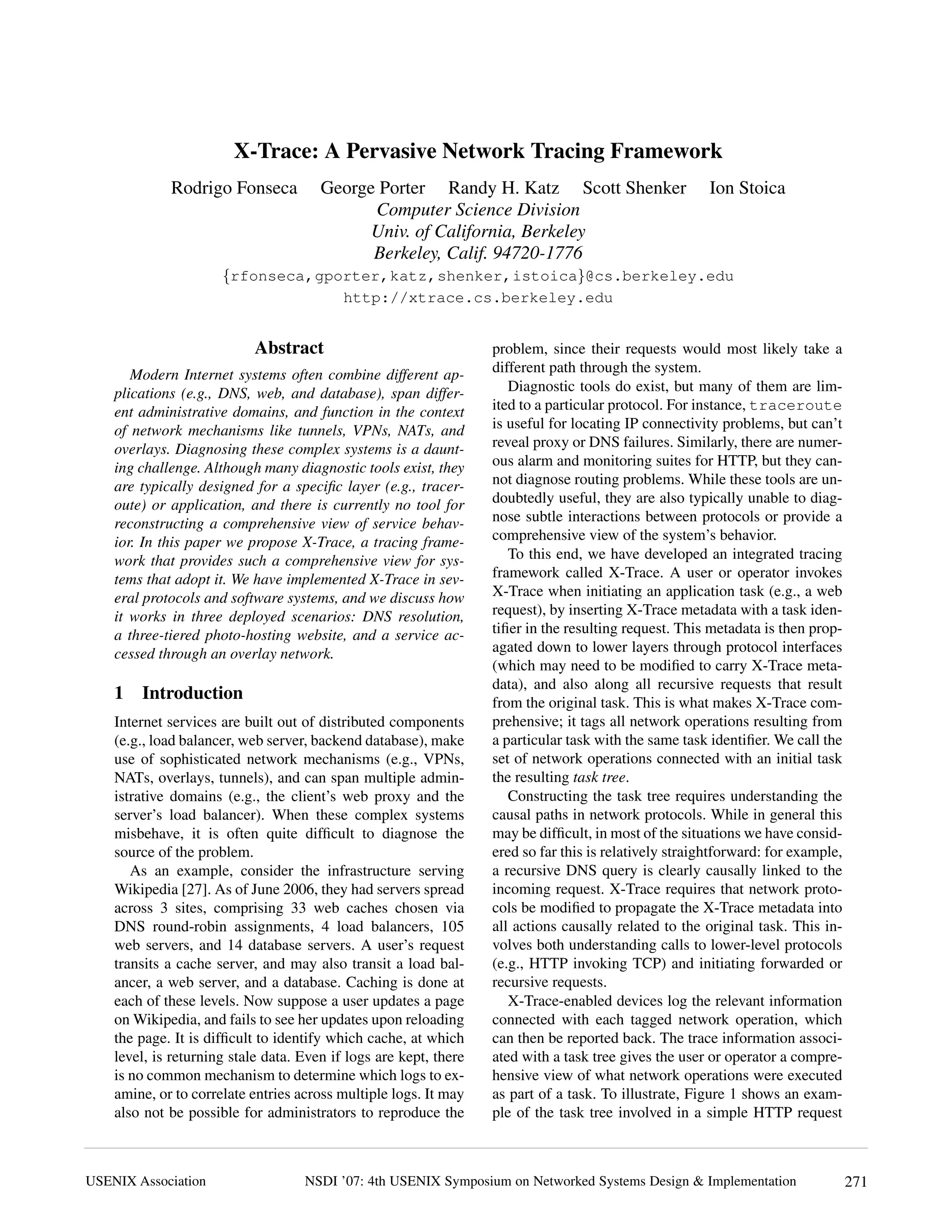 X-trace a pervasive network tracing framework | PDF
