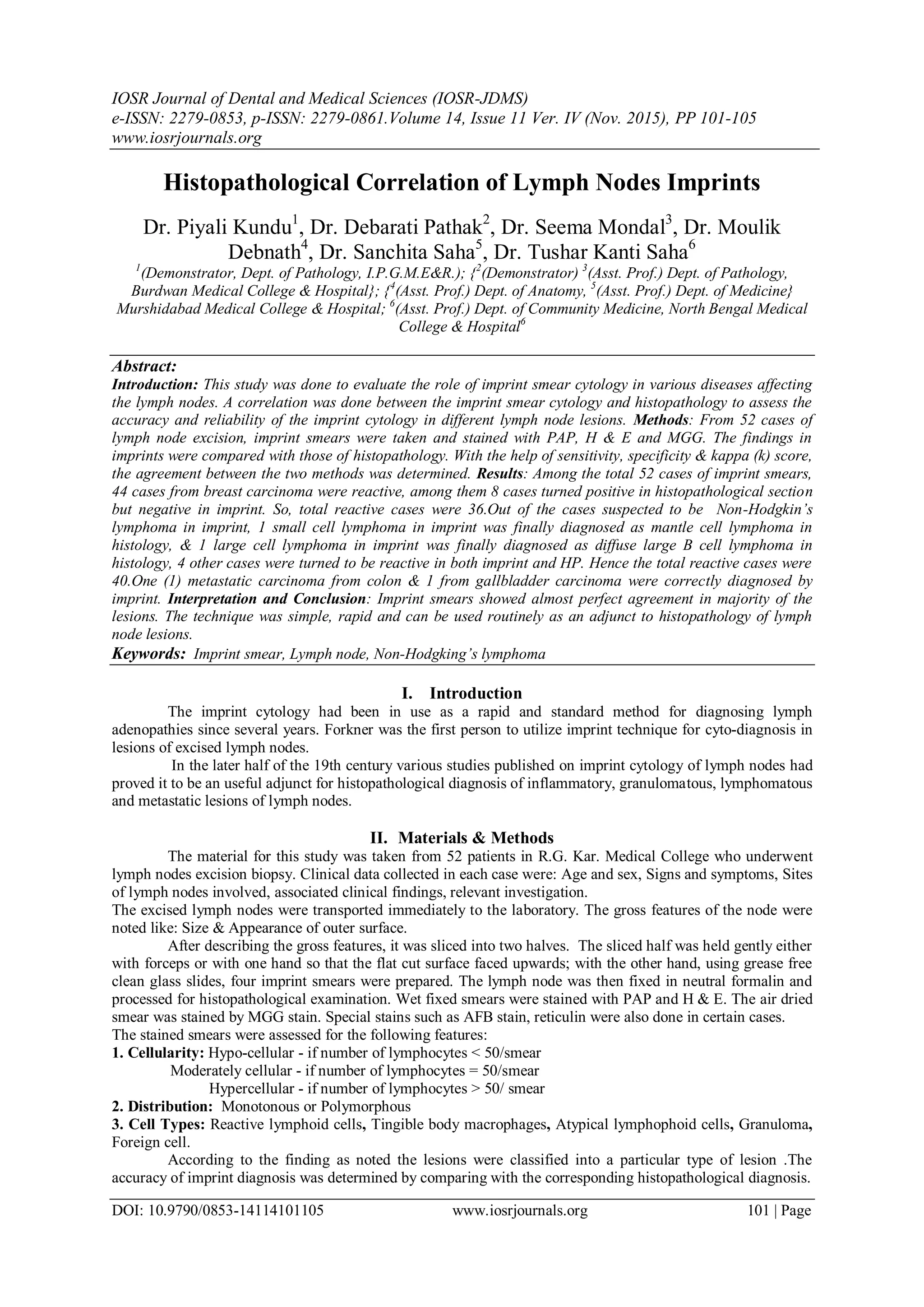 Histopathological Correlation of Lymph Nodes Imprints | PDF