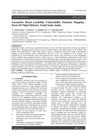 Geomatics Based Landslide Vulnerability Zonation Mapping - Parts Of Nilgiri District, Tamil Nadu ...