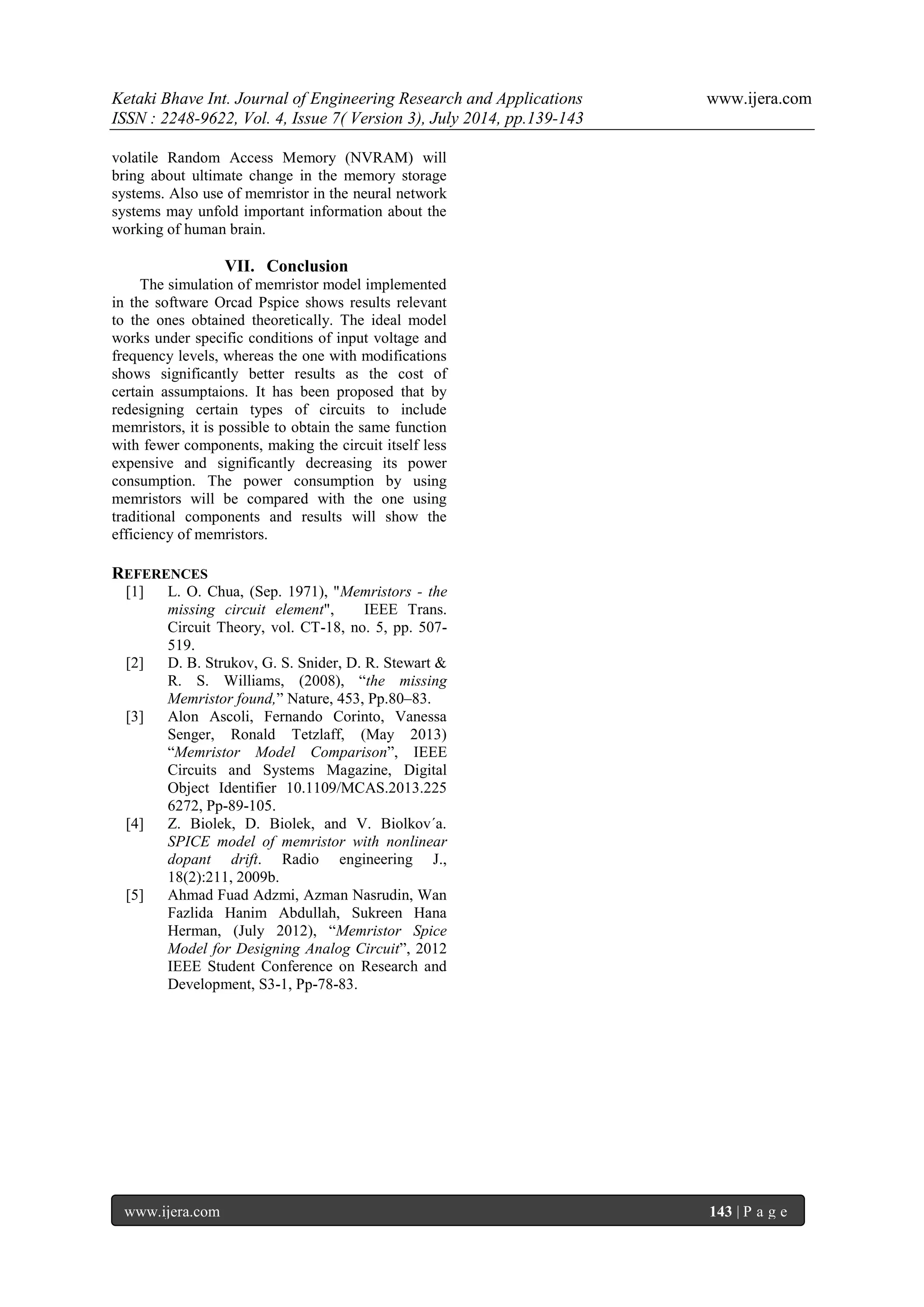 Memristor Modeling Using PSPICE | PDF