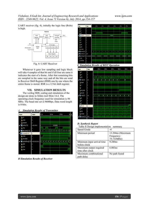 Implementation of UART with BIST Technique Using Low Power LFSR | PDF