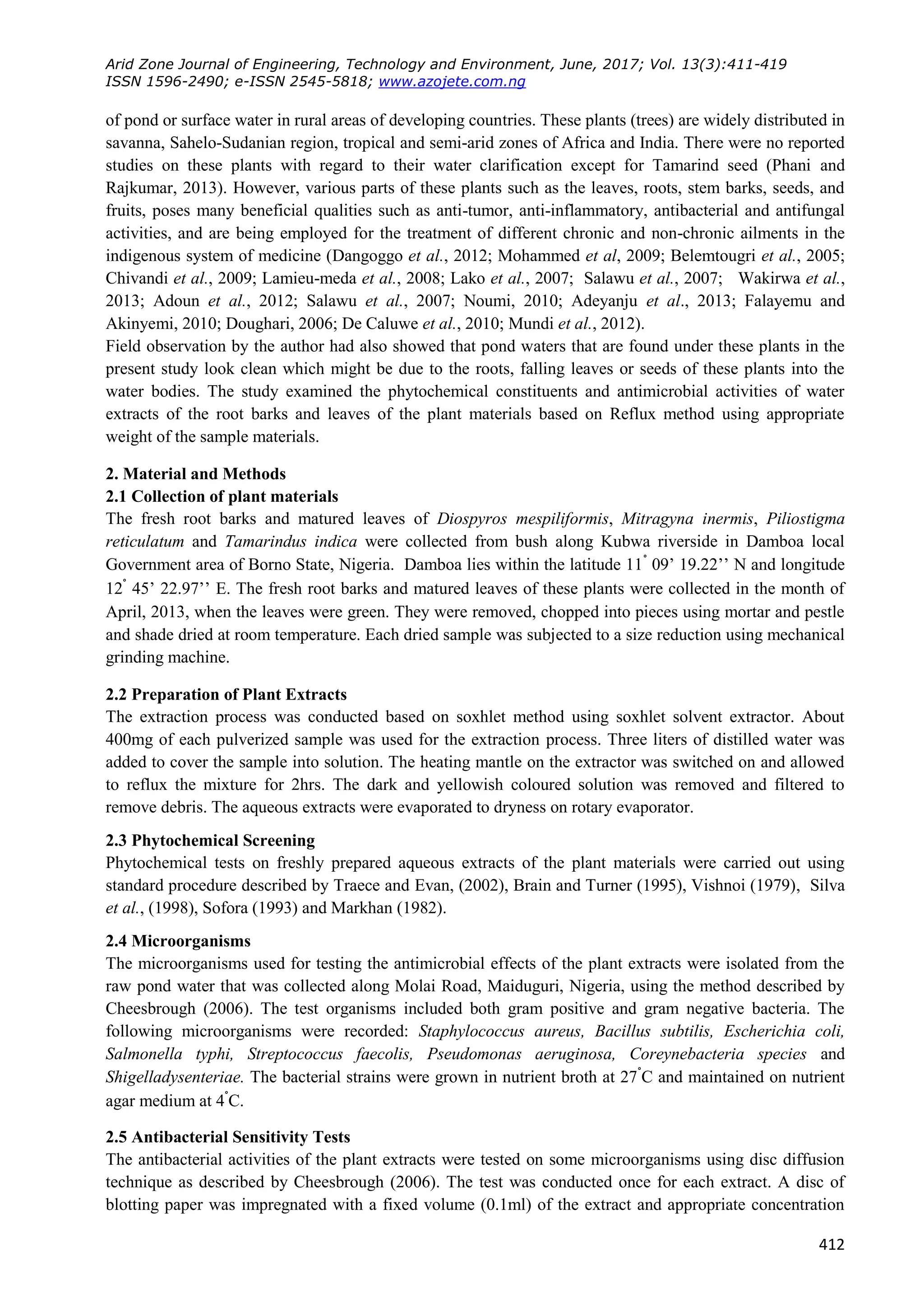Turbidity and Colour Reduction of Pond Water Using Extracts of ...