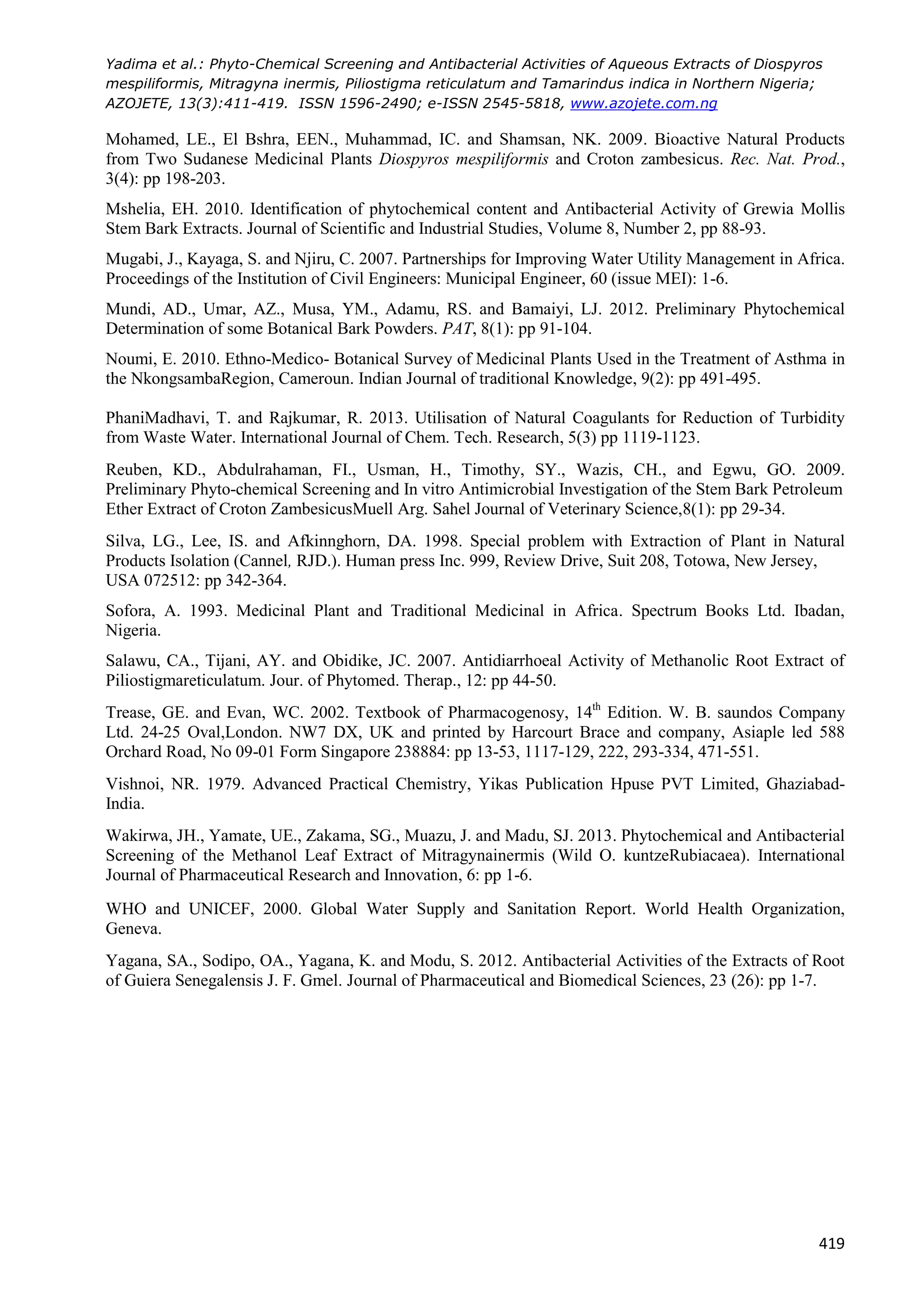Turbidity and Colour Reduction of Pond Water Using Extracts of ...