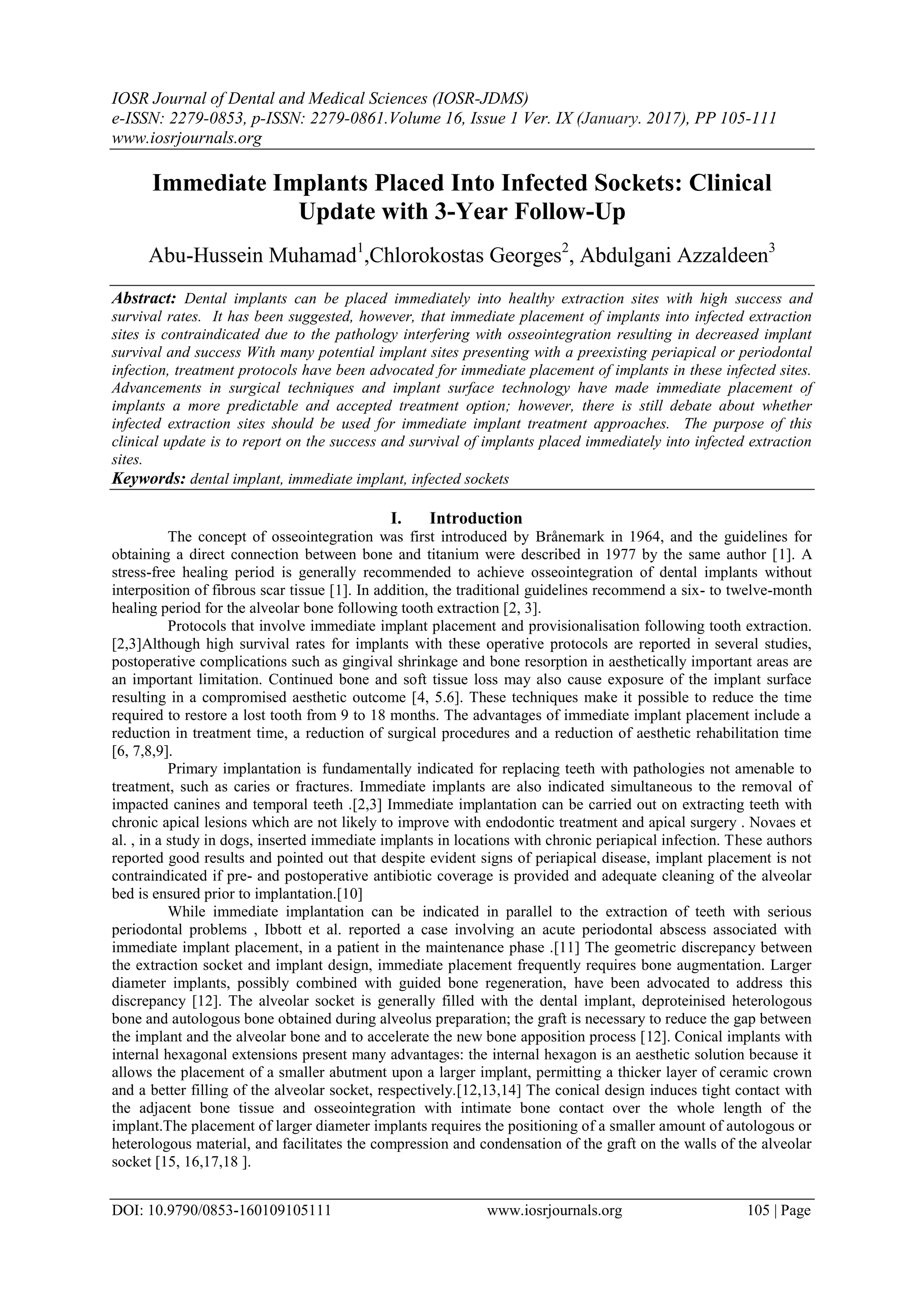 Immediate Implants Placed Into Infected Sockets: Clinical Update with 3 ...