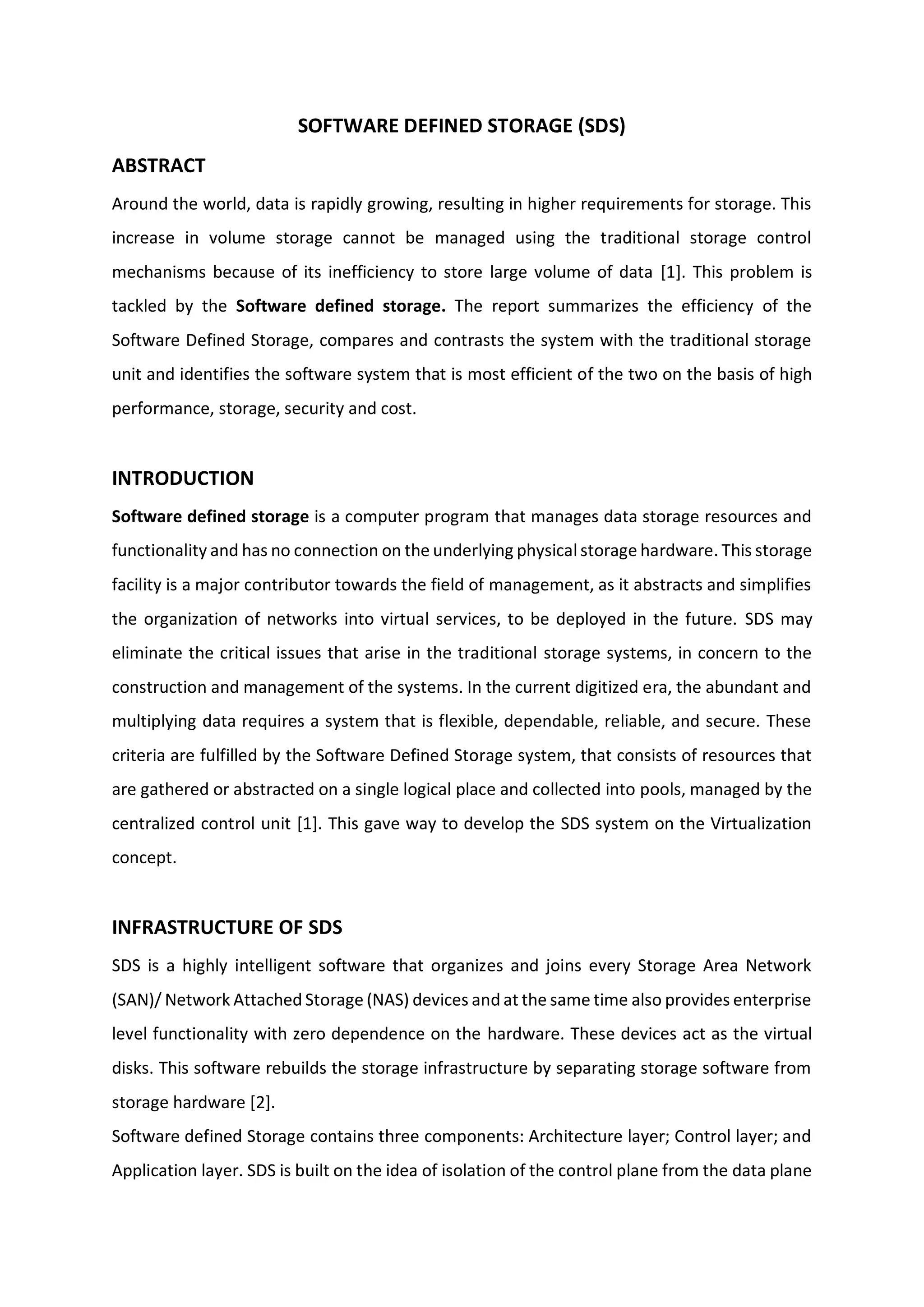 Analysis of SOFTWARE DEFINED STORAGE (SDS) | PDF