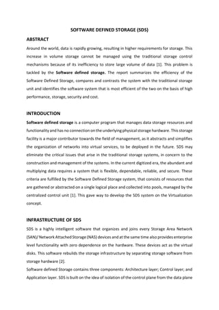 Analysis of SOFTWARE DEFINED STORAGE (SDS) | PDF | Operating Systems | Computer Software and ...